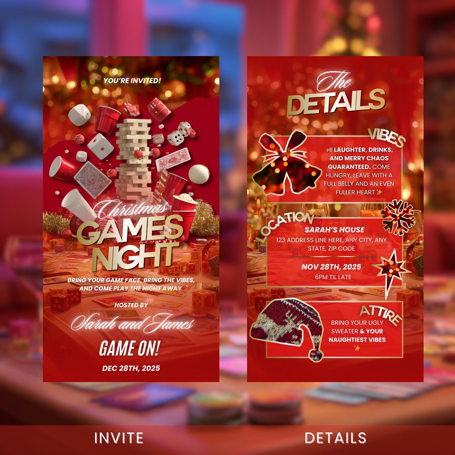 Christmas Game Night Invitation Template | Friendsmas Party Invite ...