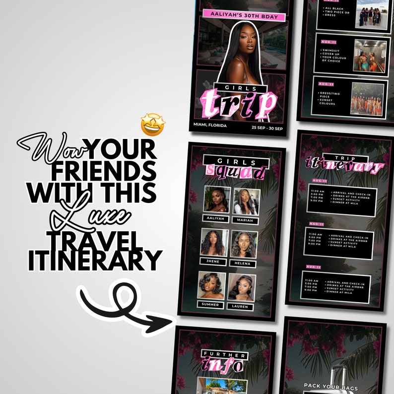 Digital Birthday Vacay Invitation Animated Travel Itinerary Girls Trip ...