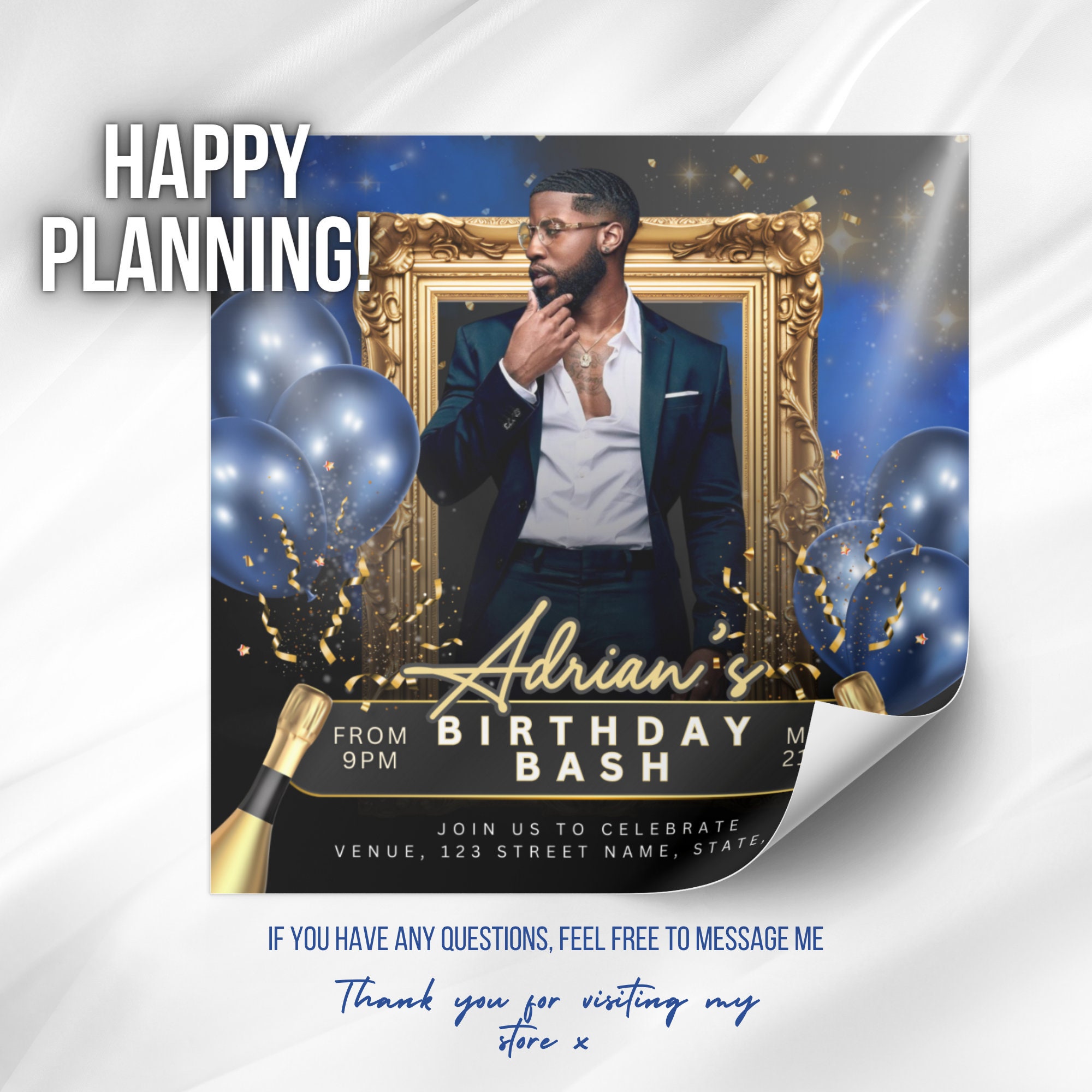Editable Birthday Flyer Template Digital Birthday Invite Men's Birthday ...