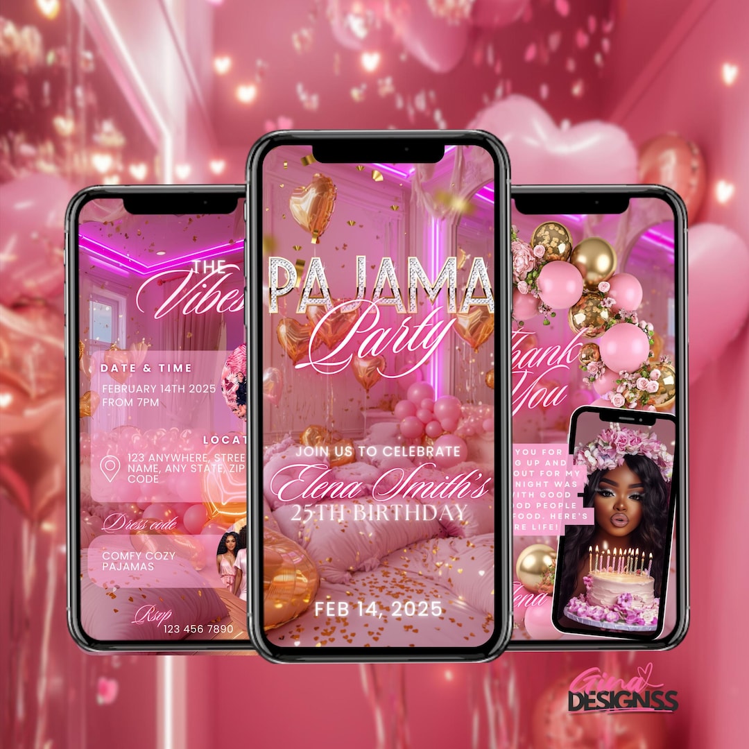 Pajama Party Invitation Pink Sleepover Invite Adult PJ Party Invitation ...