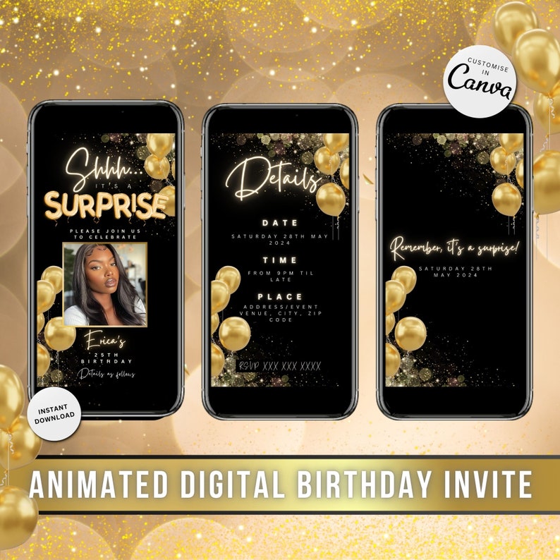 Editable Surprise Birthday Digital Flyer Template Digital Birthday ...