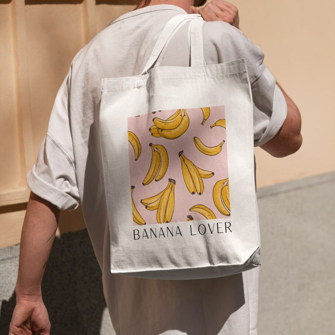 Banana Print Cotton Tote Bag – Pink Botanical Grocery Bag - Etsy