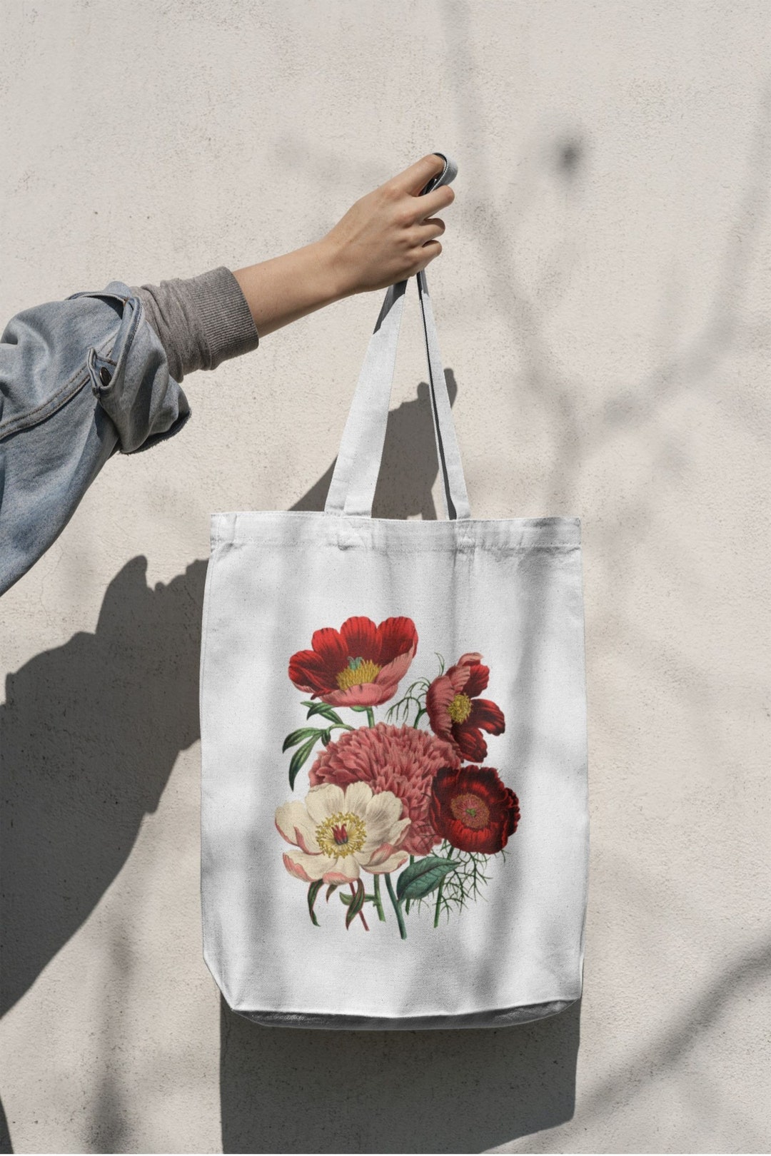 Flowery Tote Bag Spring Aesthetic Floral Bouquet Bag Printed Wild ...