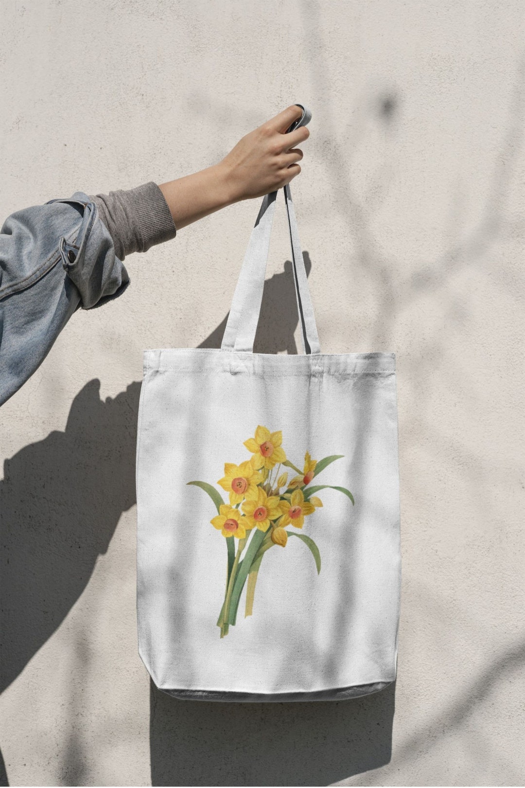 Flowery Tote Bag Spring Aesthetic Floral Daffodils Bouquet Cotton ...