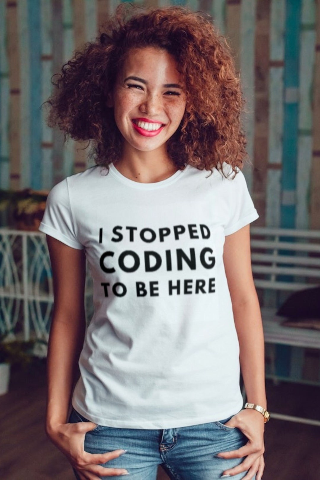 Camiseta blanca estampada de algodón con texto I Stopped Coding To Be ...