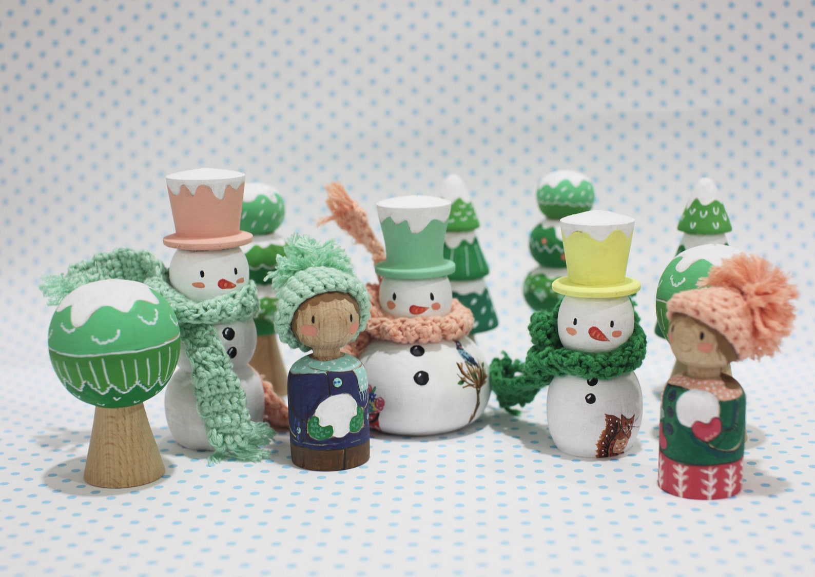 Snowman Peg Dolls, Wooden Trees, New Year Gift, Winter, Home Decor - Etsy