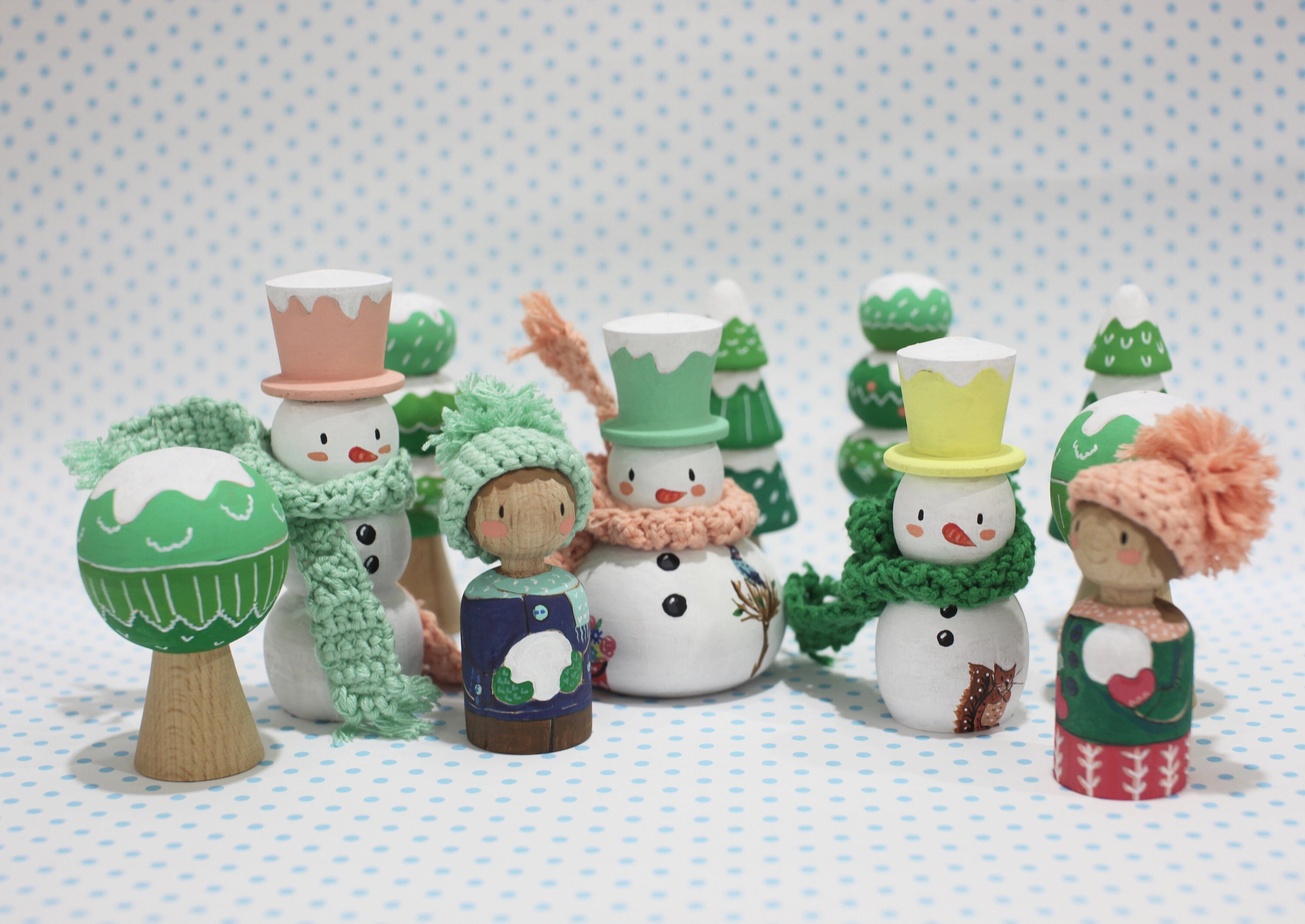 Snowman Peg Dolls Wooden Trees New Year Gift Winter Home - Etsy