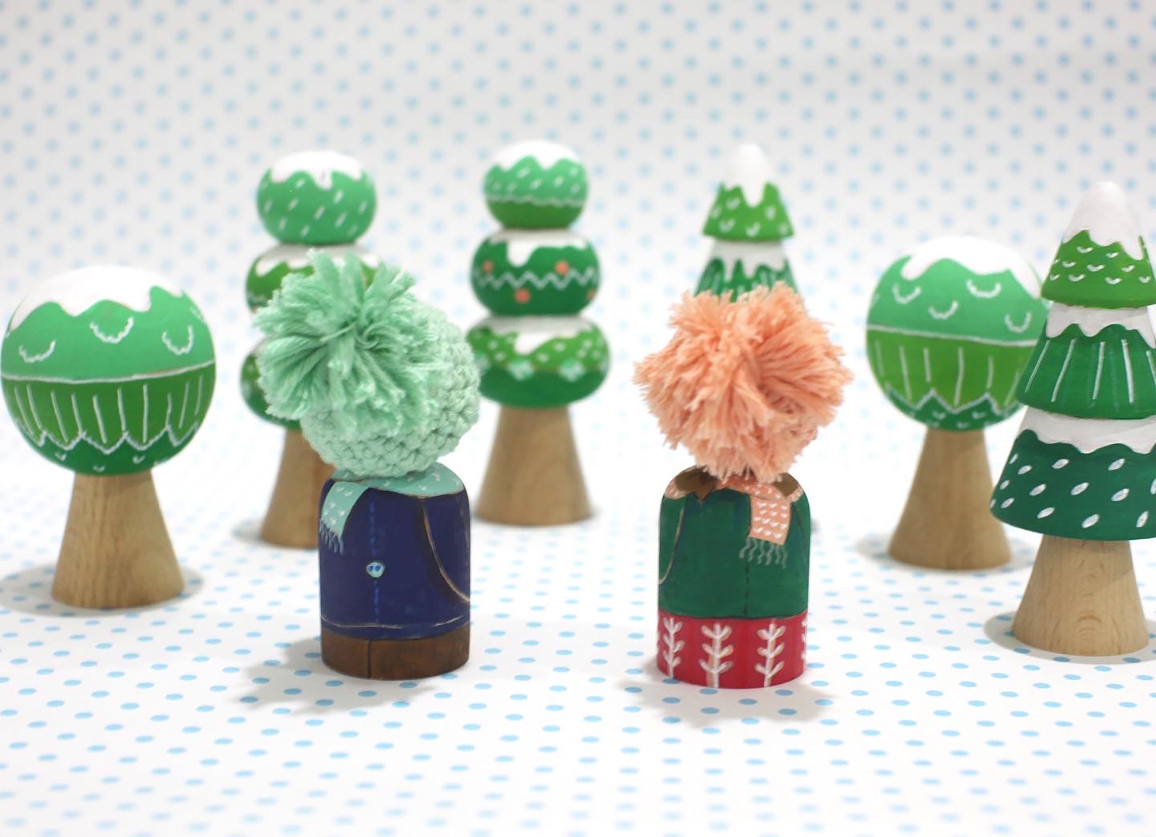 Snowman Peg Dolls Wooden Trees New Year Gift Winter Home - Etsy