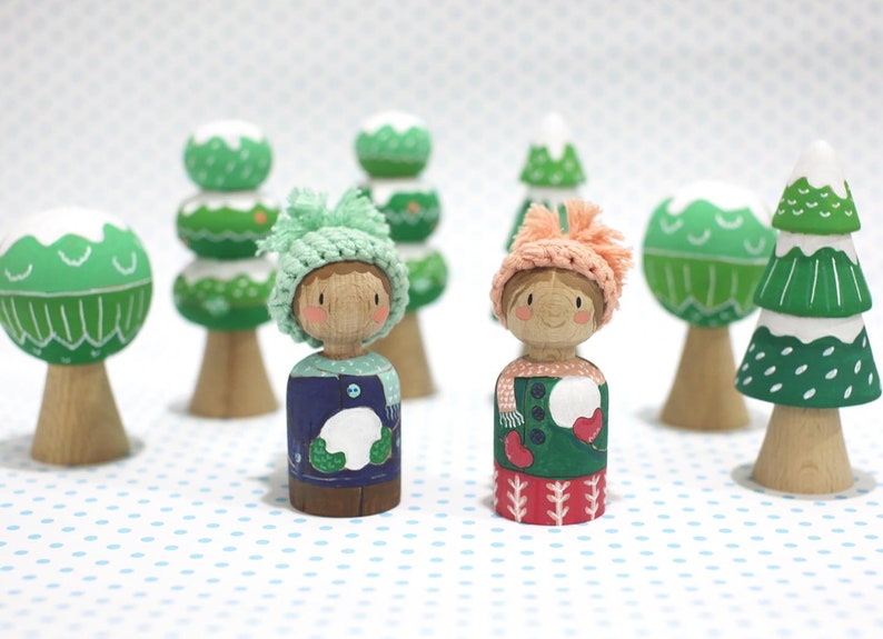 Snowman Peg Dolls, Wooden Trees, New Year Gift, Winter, Home Decor - Etsy