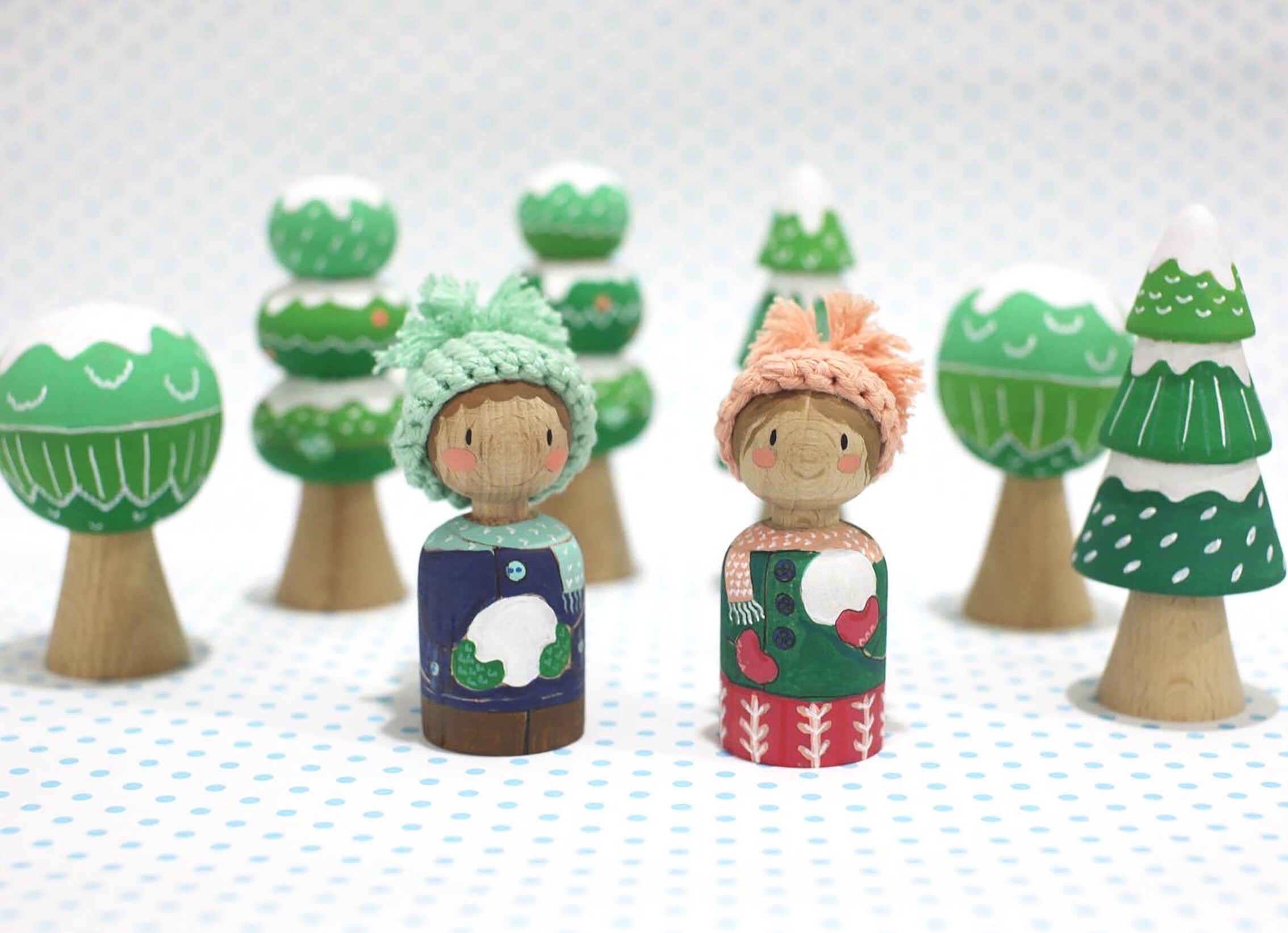 Snowman Peg Dolls Wooden Trees New Year Gift Winter Home - Etsy