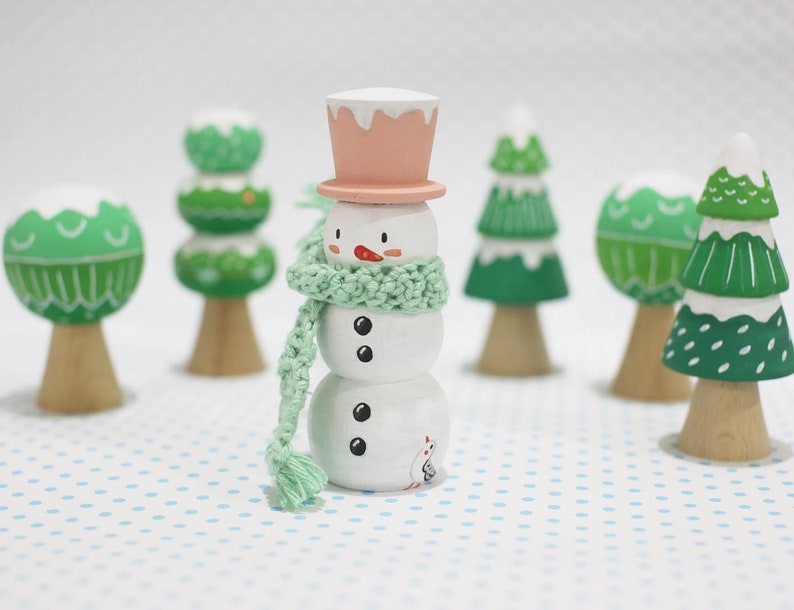 Snowman Peg Dolls, Wooden Trees, New Year Gift, Winter, Home Decor - Etsy