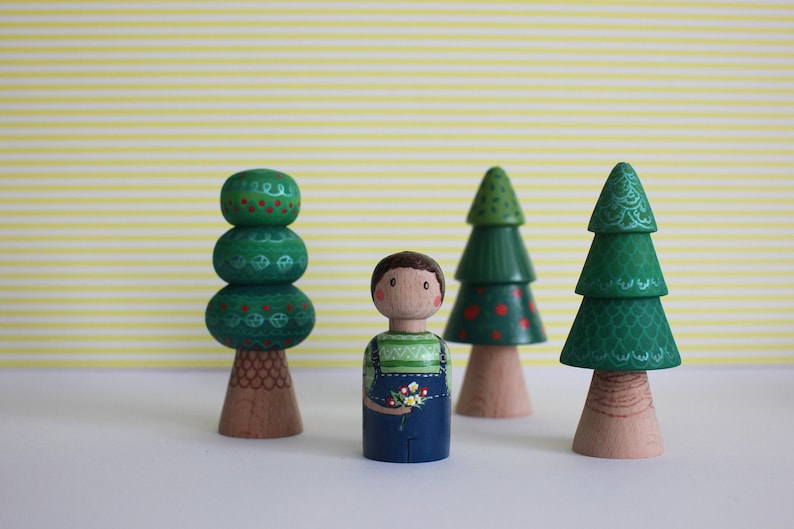 Peg Doll Farmer Family Decoration, Anniversary Gift, Wooden Toy - Etsy