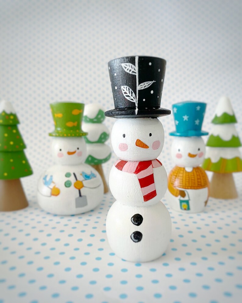 Snowman Peg Dolls, Wooden Toys, New Year Gıft, Winter, Home Decor - Etsy