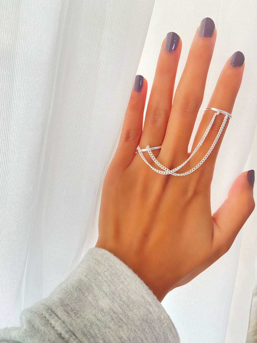 Double Ring | Open Adjustable | Double Finger Ring | Silver Statement ...