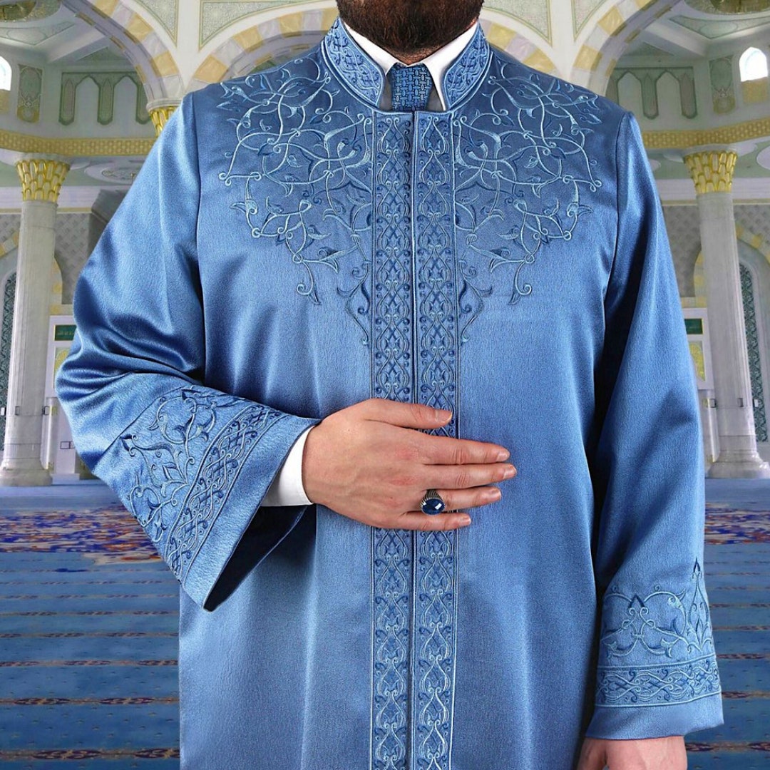 Personalized Embroidered Blue Imam Robe ,thawb, Glabia, Thobe / Robe ...