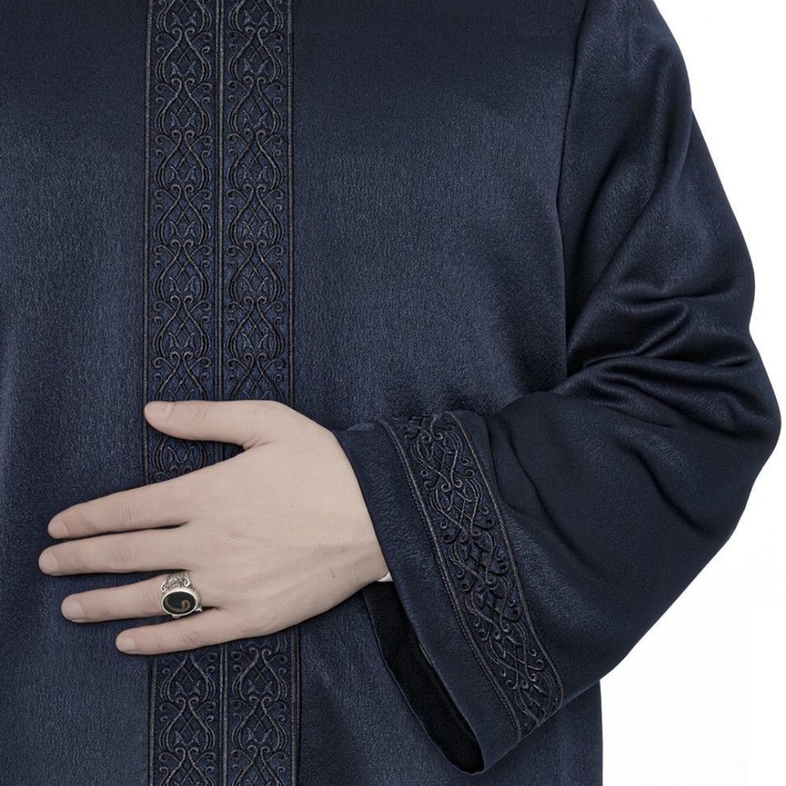Lux Embroidered Navy Blue Imam Robe ,thawb, Glabia, Thobe / Robe for Male / Islamic Men Wear ...