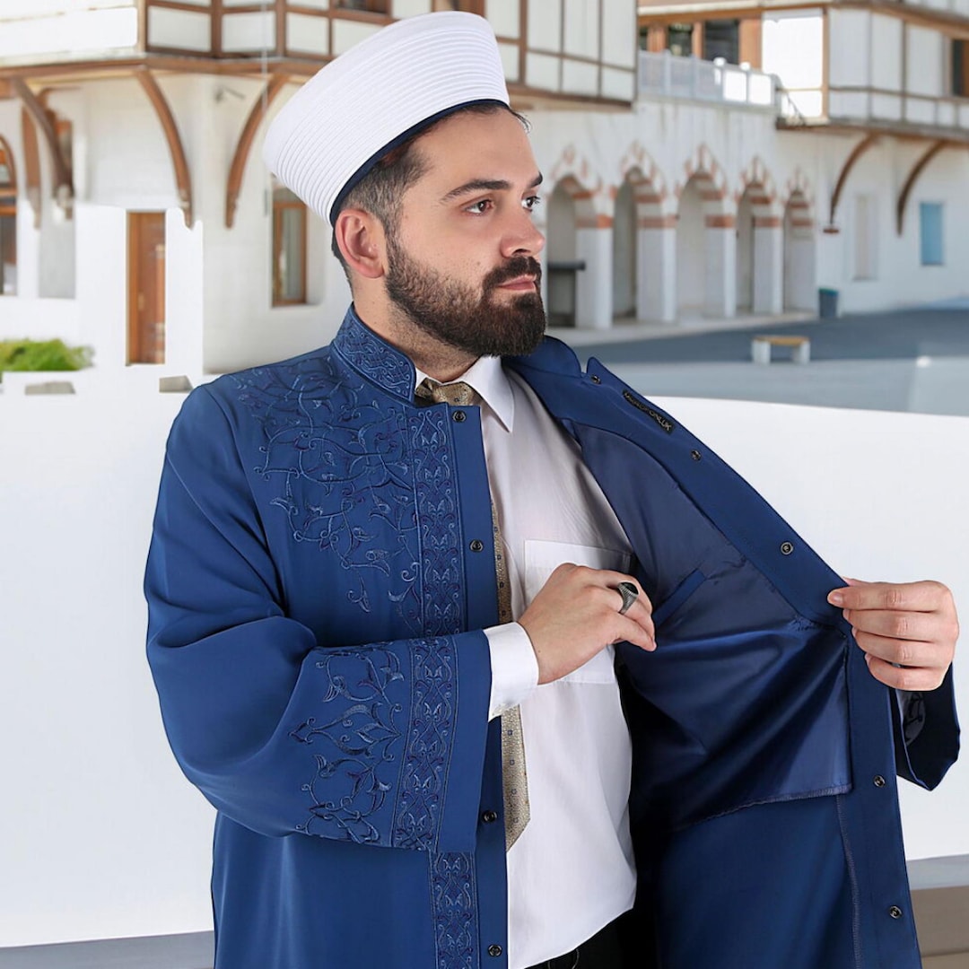 Personalized Serahsi Imam Robe Navy Blue, Prayer Robe / Mens Thawb ...