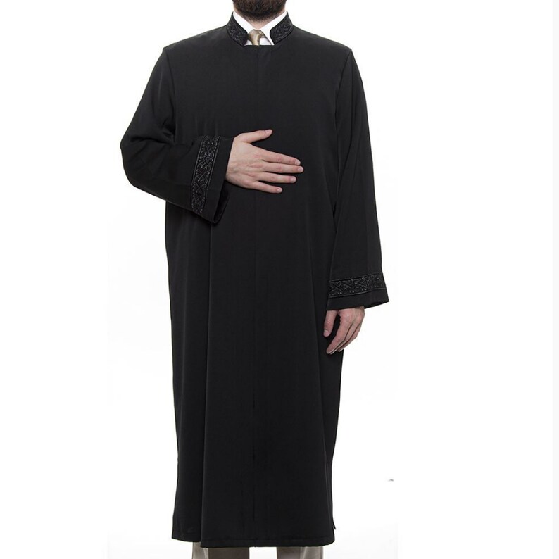 Black Embroidered Imamah Cloth, Prayer Robe for Muslim, Thawb, Glabia ...
