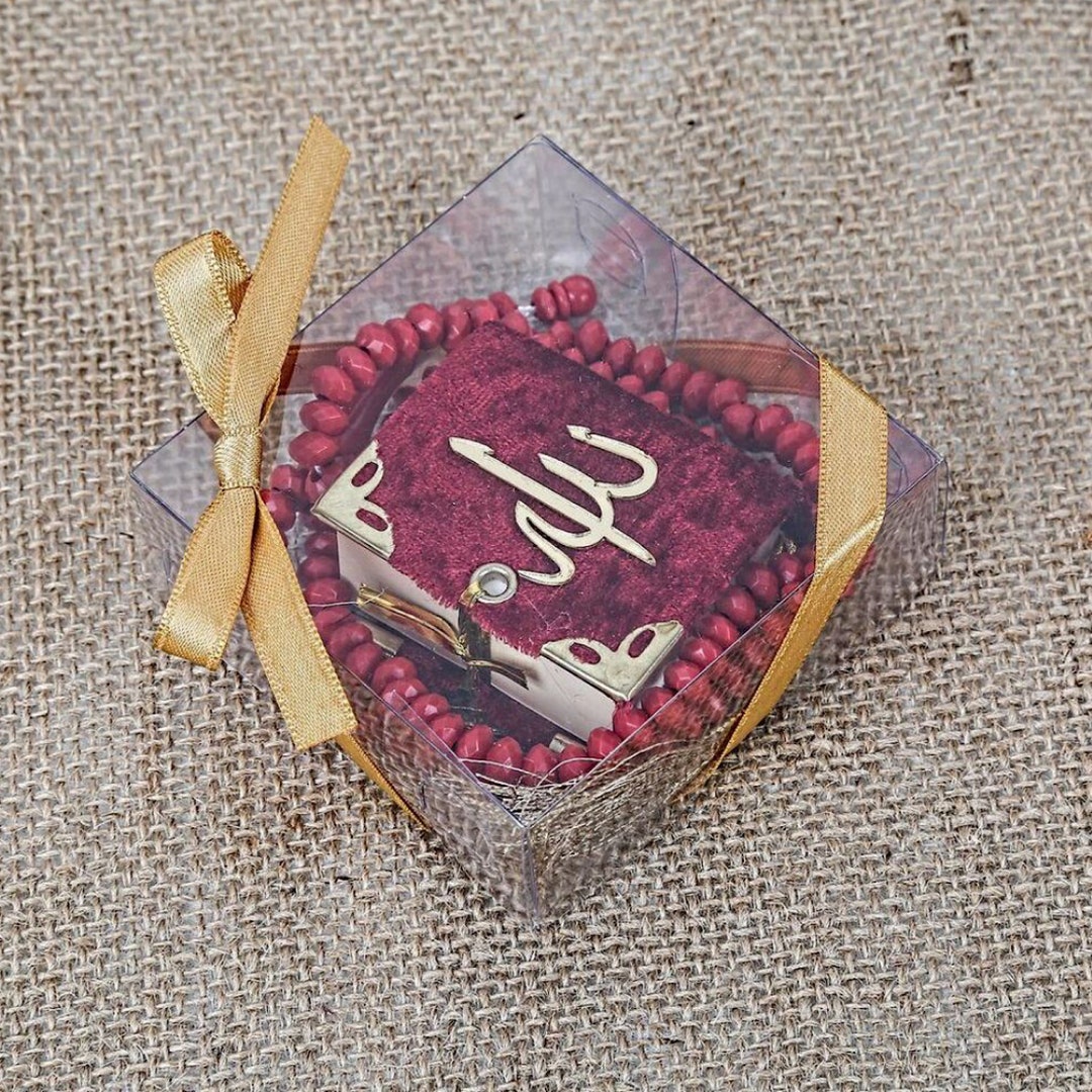 Mini Quran Set, Gift in Square Box With Fragrant Tasbeeh-red Muslim ...