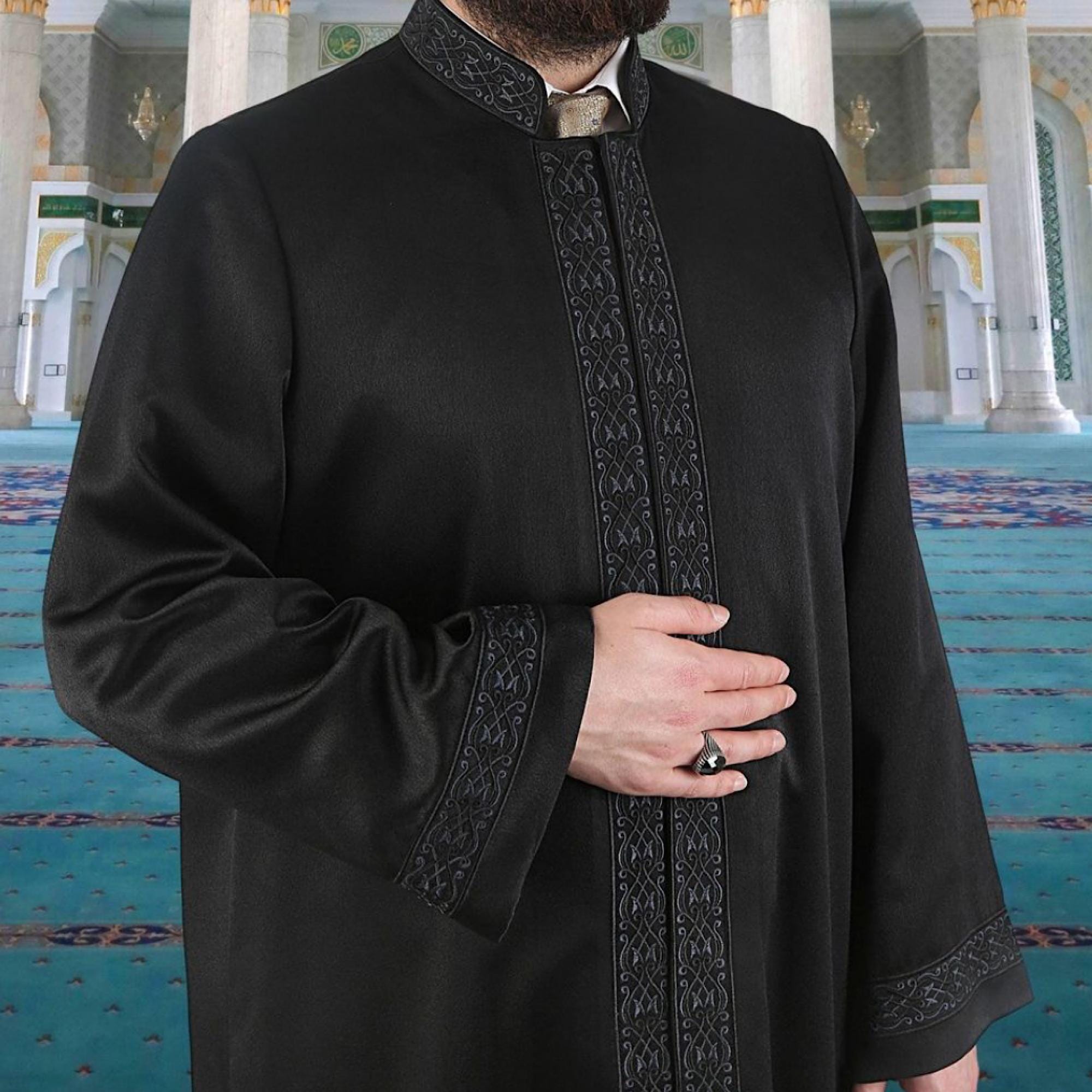 Custom Luxury Gaza Imam Robe Black, Imam Jubbah ,thawb, Glabia, Thobe ...