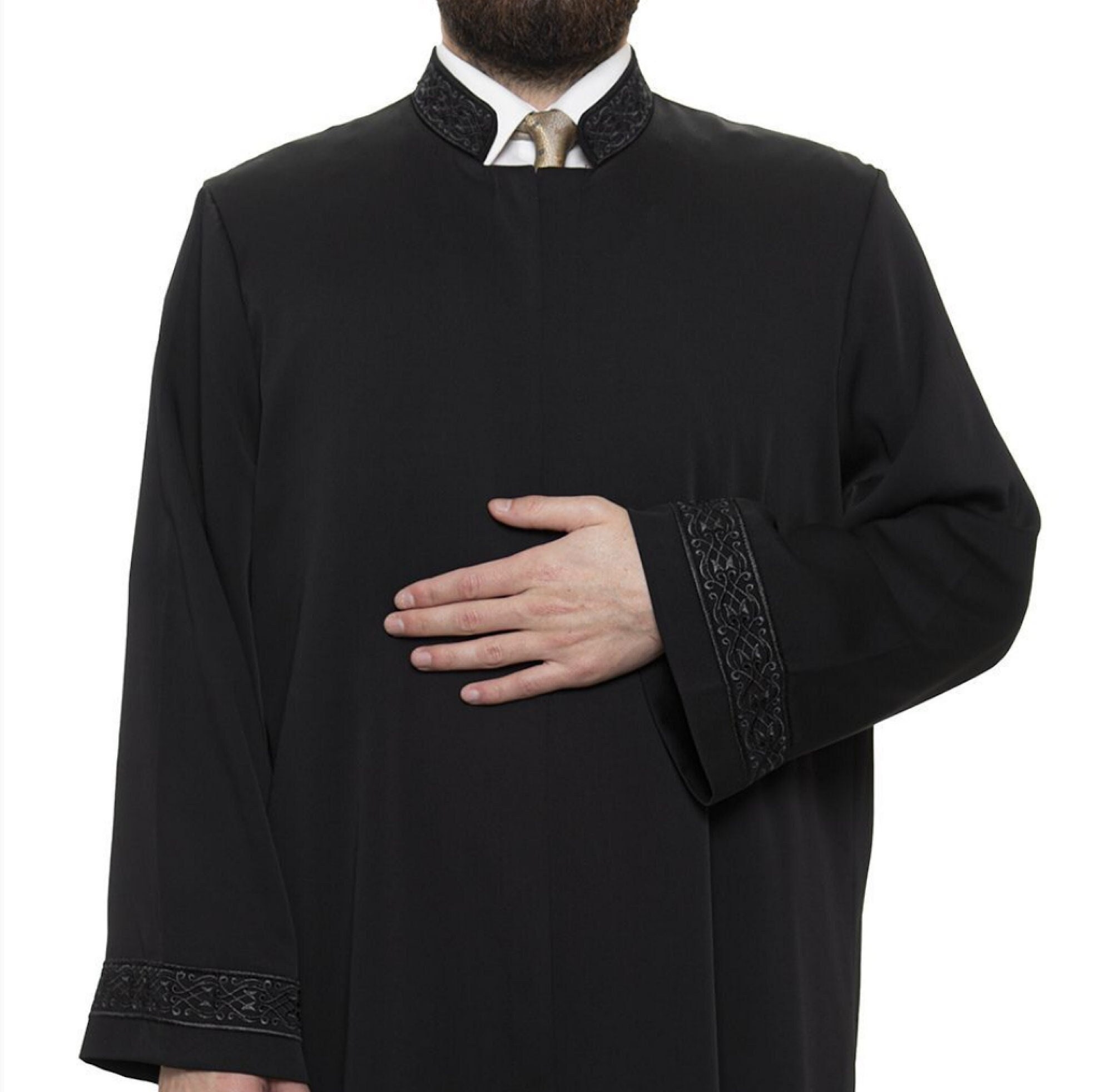 Black Embroidered Imamah Cloth, Prayer Robe for Muslim, Thawb, Glabia ...