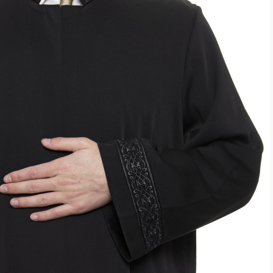 Black Embroidered Imamah Cloth, Prayer Robe for Muslim, Thawb, Glabia ...