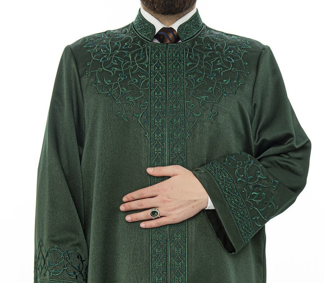 Personalized Embroidered Green Imam Robe ,thawb, Glabia, Thobe / Robe ...