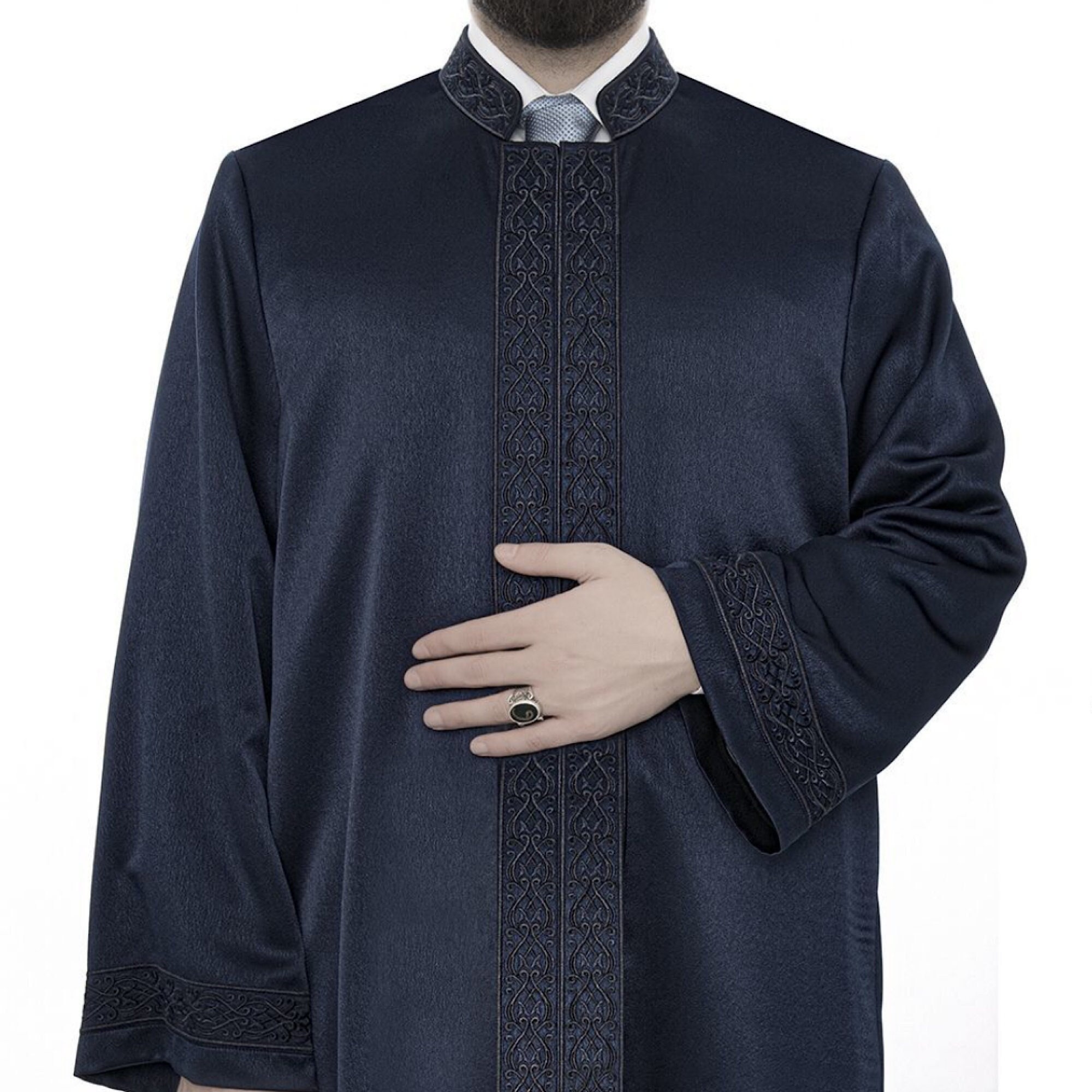 Lux Embroidered Navy Blue Imam Robe ,thawb, Glabia, Thobe / Robe for ...