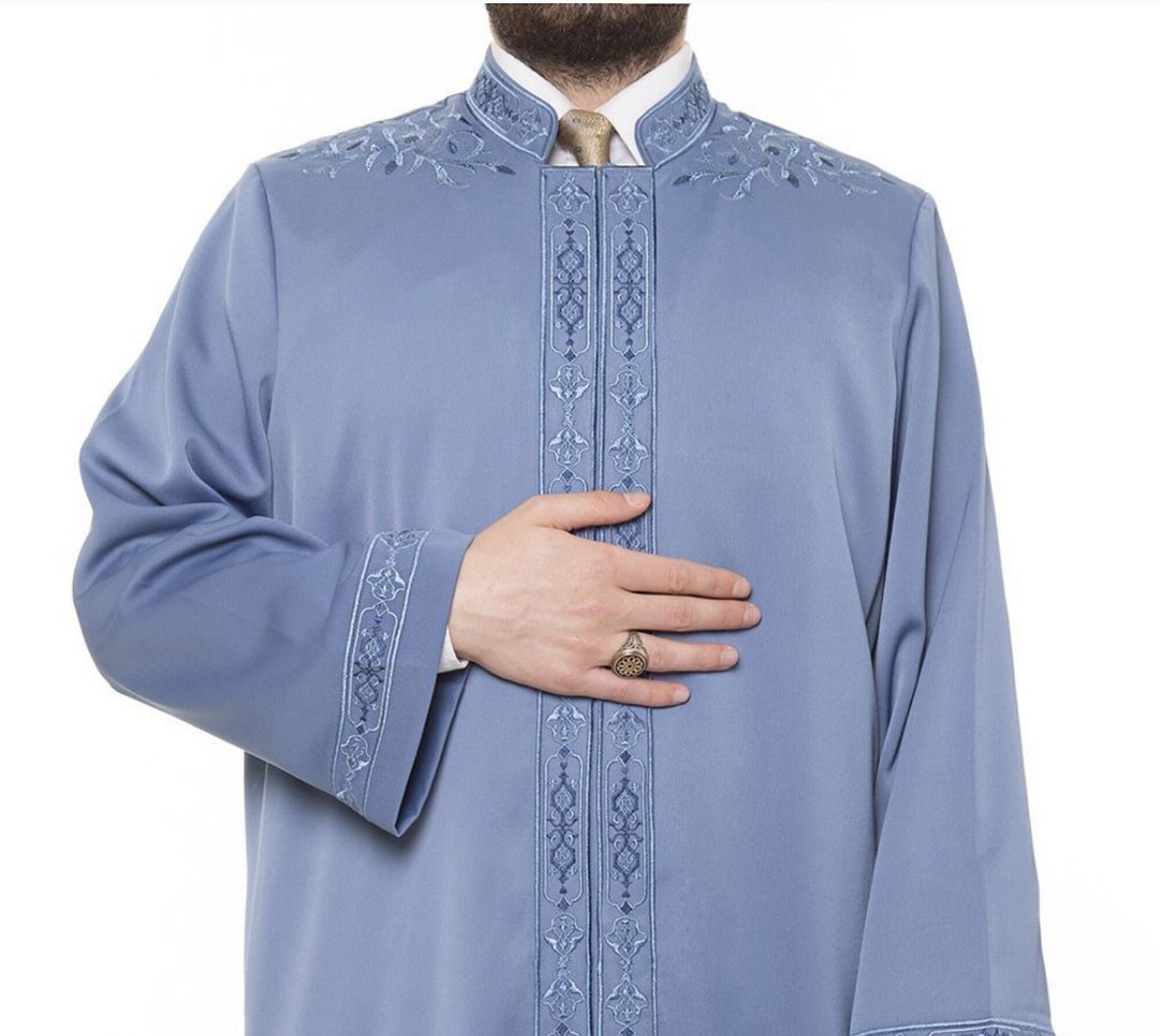 Personalized Embroidered Blue Imam Robe ,thawb, Glabia, Thobe / Robe ...