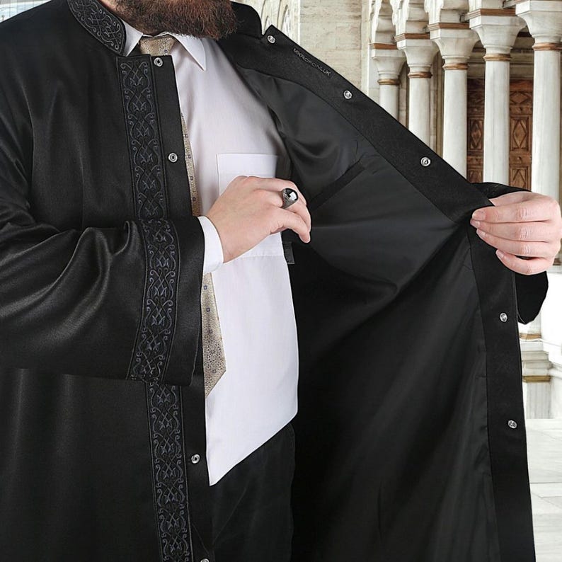 Custom Luxury Gaza Imam Robe Black, Imam Jubbah ,thawb, Glabia, Thobe ...