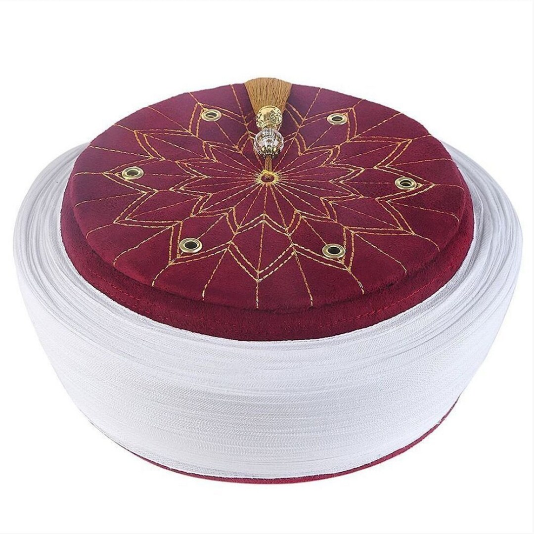 Luxury Imamah Cap Islamic Man Cap High Quality Kufi Prayer Cap Red&white Sarik, Takke Mosque ...