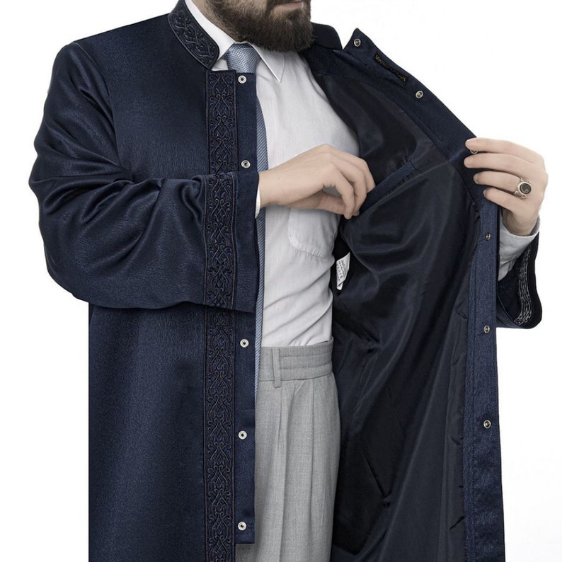 Lux Embroidered Navy Blue Imam Robe ,thawb, Glabia, Thobe / Robe for ...