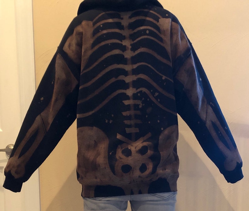 Skeleton Zip Up Hoodie Unisex Handmade Bleached Double Sided Etsy