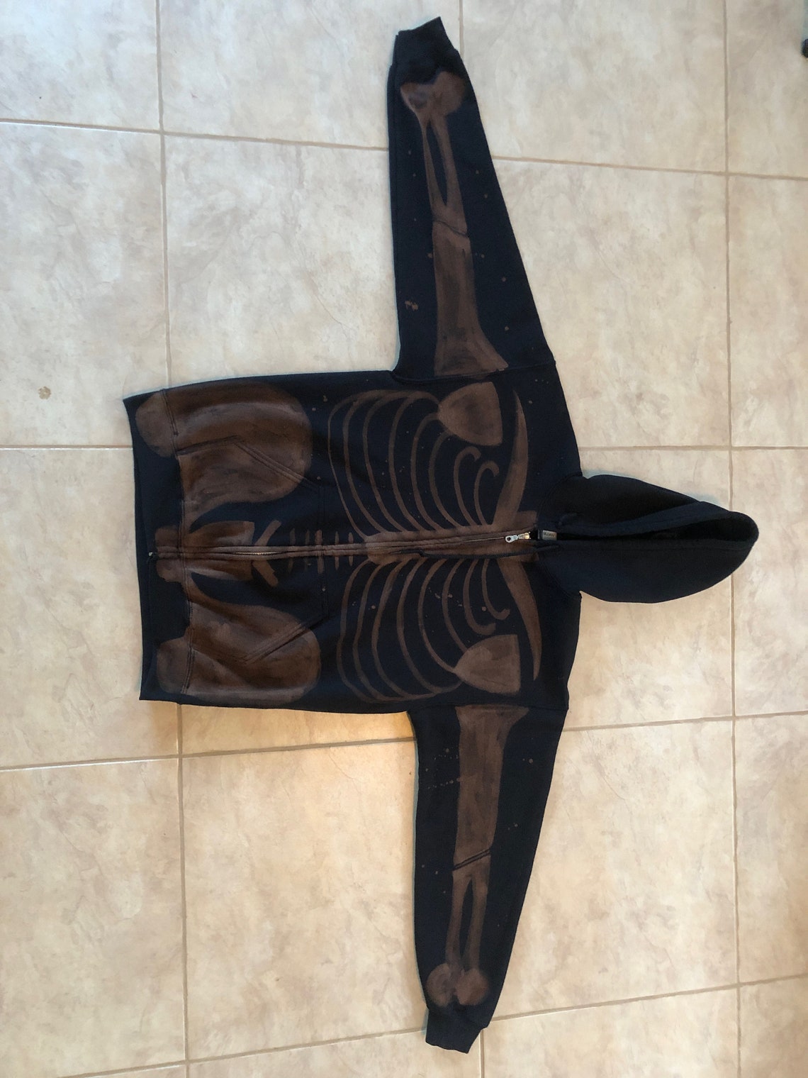 Skeleton Zip-up Hoodie Unisex Handmade Bleached Double-sided - Etsy