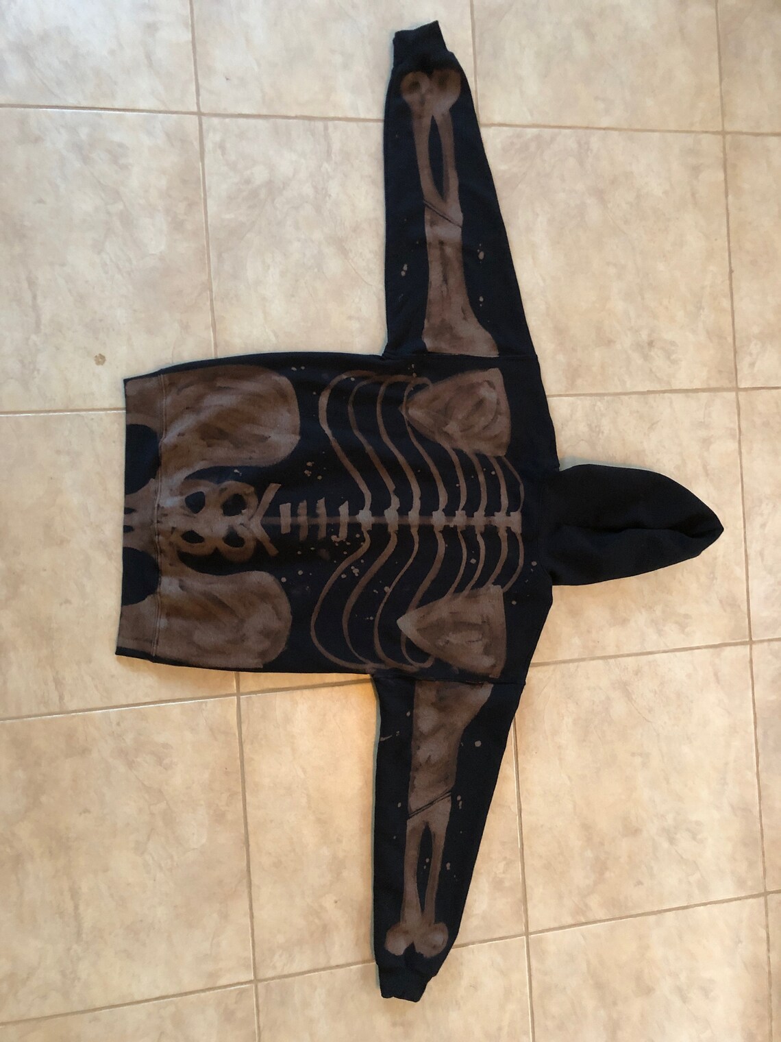 Skeleton Zip-up Hoodie Unisex Handmade Bleached Double-sided - Etsy