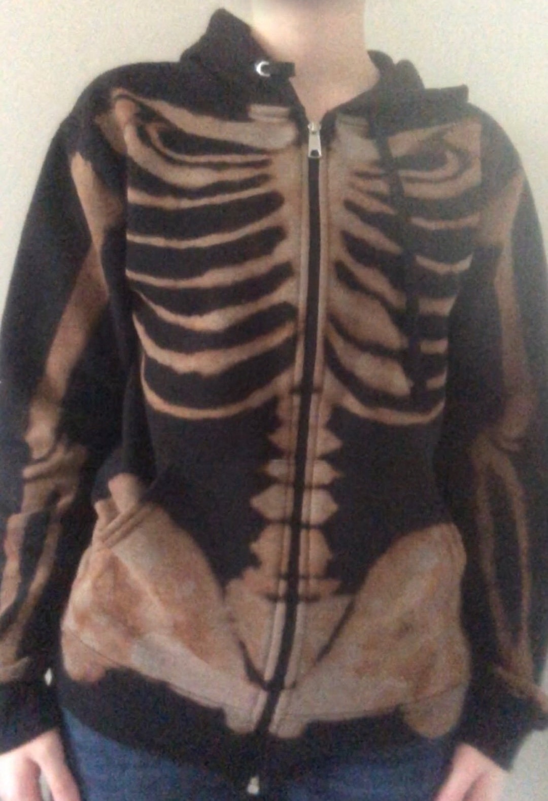 Skeleton Zip Up Hoodie Unisex Handmade Bleached Double Sided Etsy