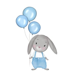 Bunny Clipart, Bunny PNG, Bunny With Balloons, Digital Download - Etsy