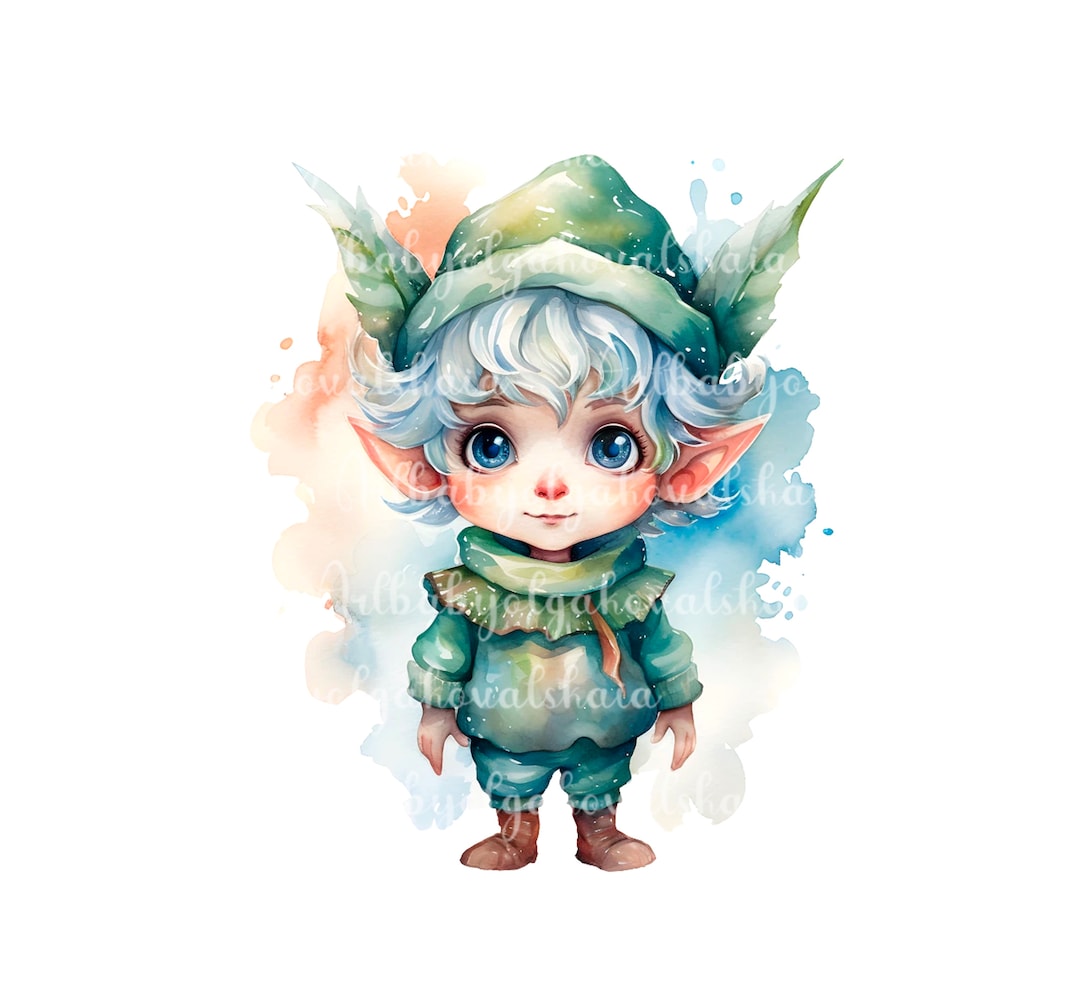 Cute Elf PNG, Watercolor Elf Clipart, Digital Download - Etsy