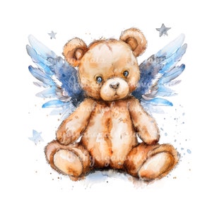 Teddy Bear Clipart, Watercolor Angel Bear, PNG, Baby Shower, Digital ...