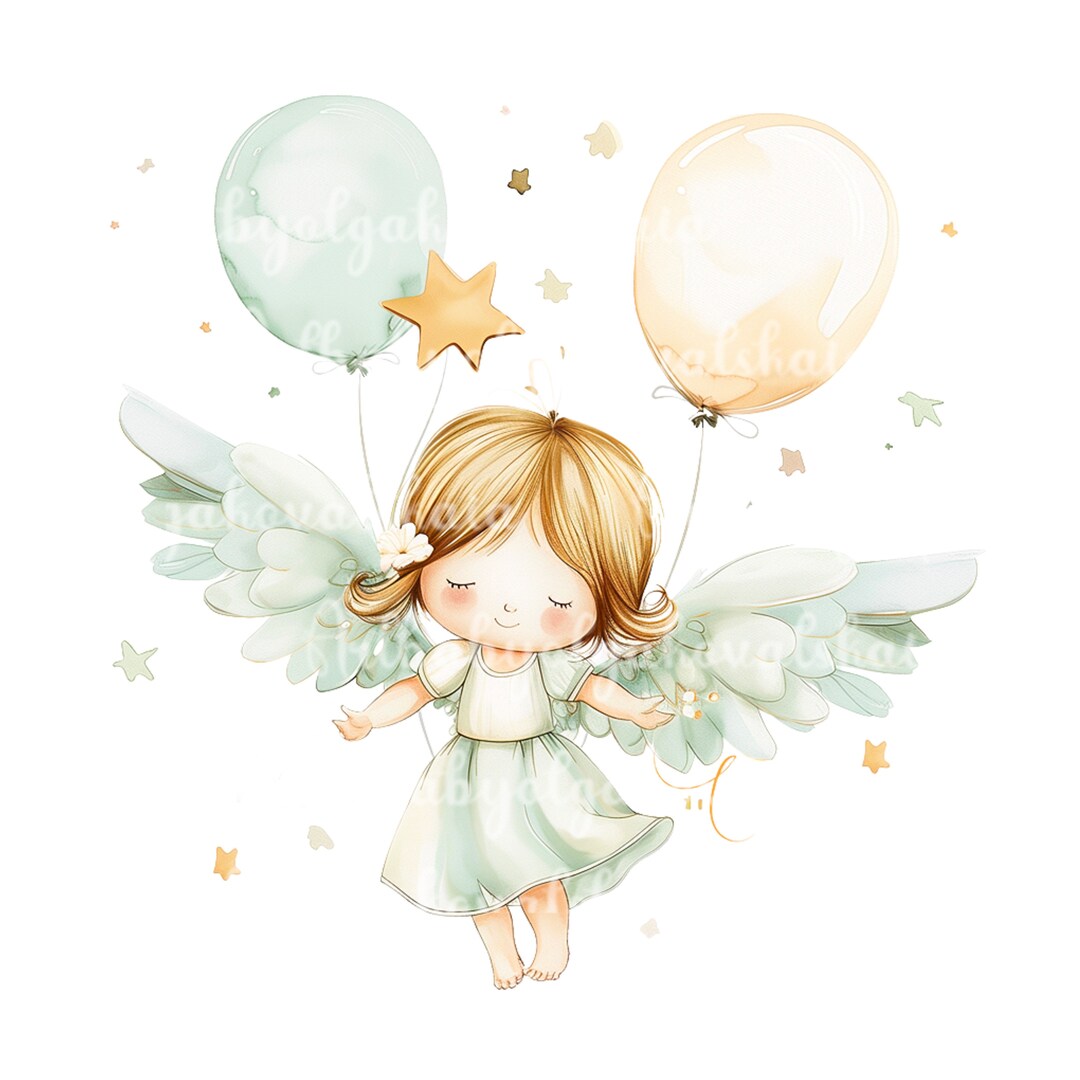 Watercolor Angel PNG, Baby Angel Girl Clipart, Baby Shower, DIGITAL ...