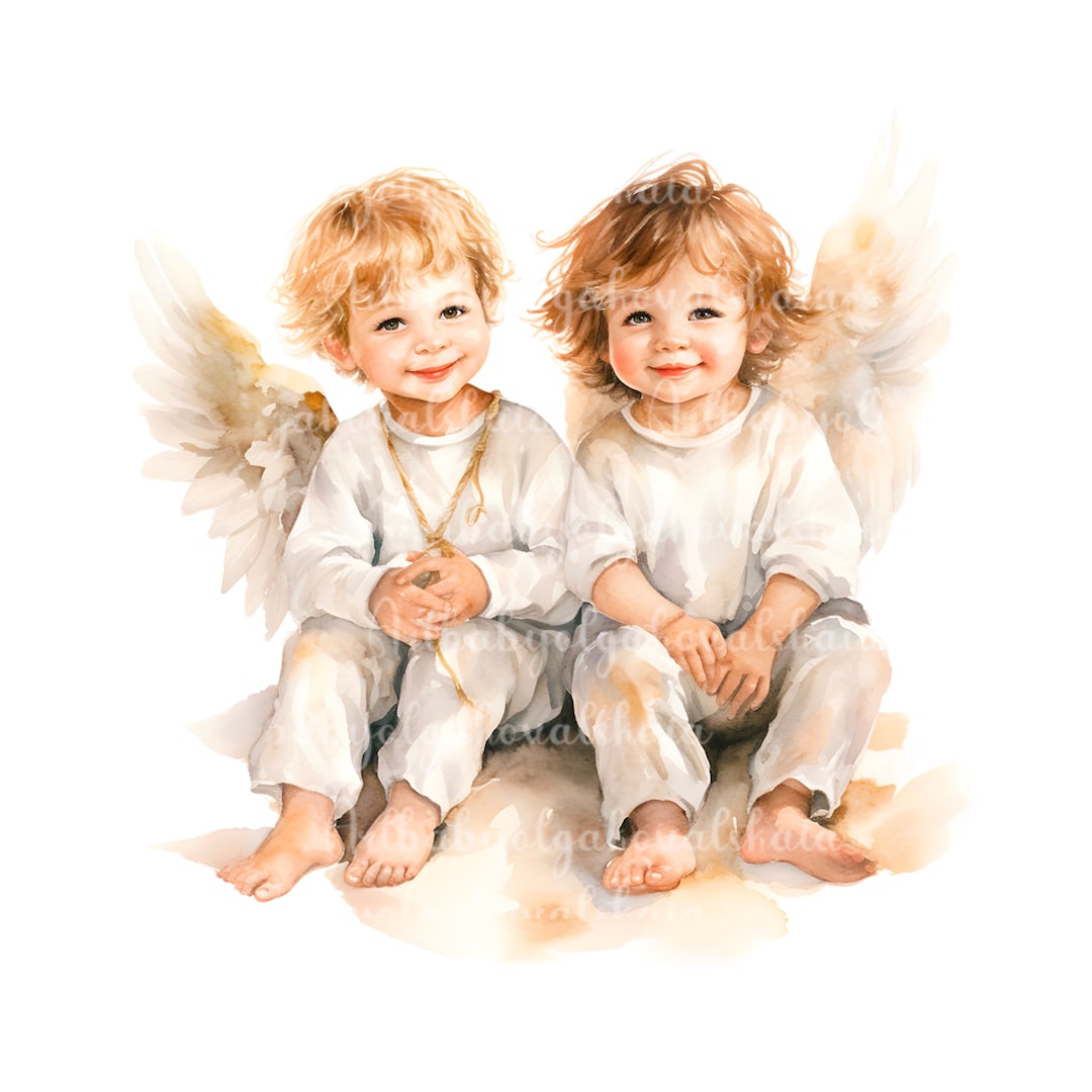 Watercolor Angels PNG, Twins Clipart, Baby Shower, Digital Download - Etsy