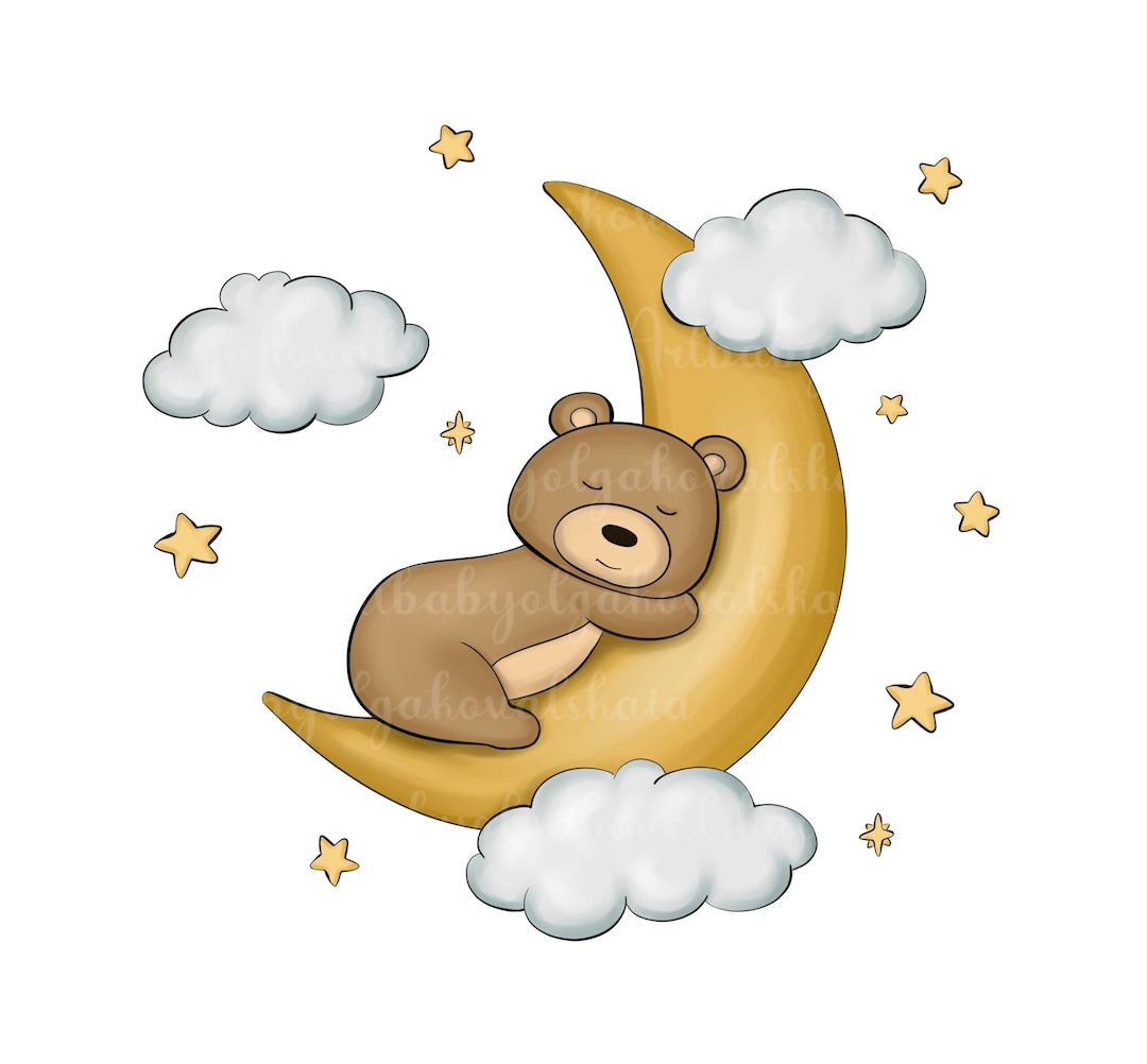 Cute Teddy Bear Clipart, Sleeping Bear PNG, Baby Shower Clipart ...