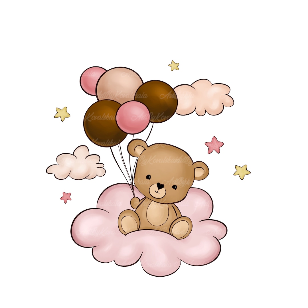 Teddy Bear Clipart, Cute Teddy Bear PNG, Baby Shower Clipart, Digital ...