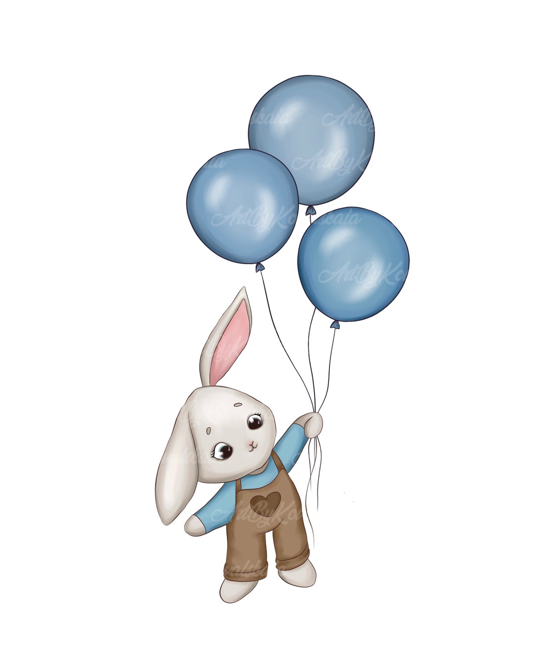 Bunny With Balloons Clipart: PNG File (digital Download) - Etsy