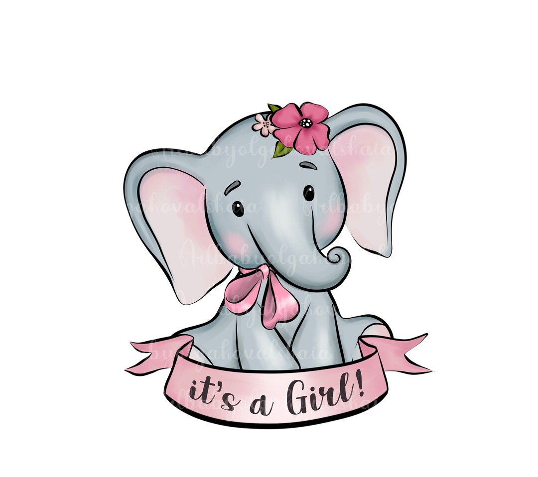 Elephant Clipart, PNG, Baby Shower Girl, Its a Girl, Digital Download ...