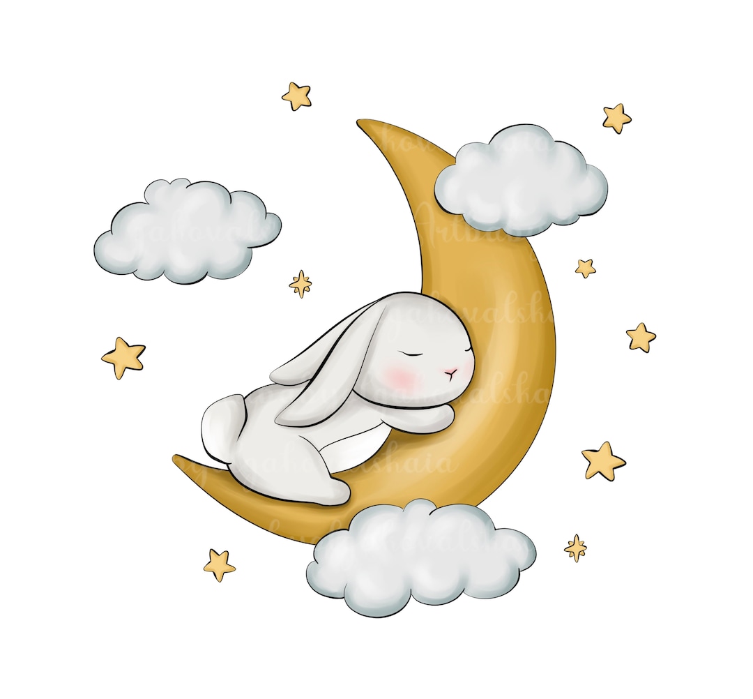 Cute Bunny Clipart, Sleeping Rabbit PNG, Baby Shower Clipart, Digital ...