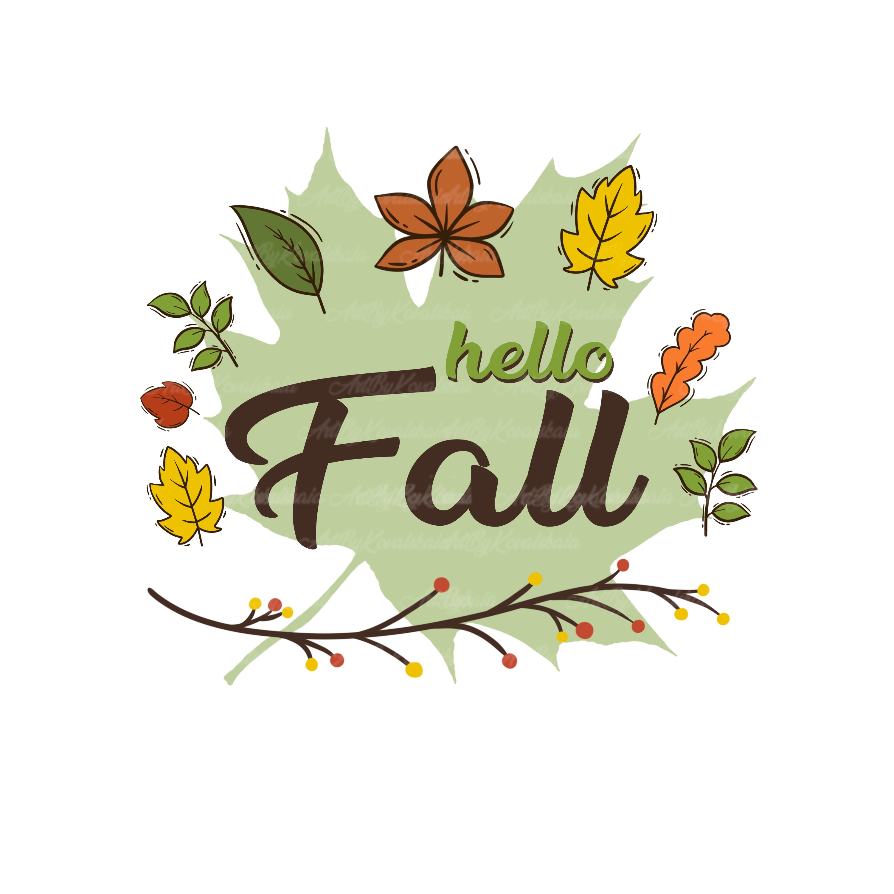 Hello Fall Clipart Leaves PNG Fall Clip Art Autumn Clipart - Etsy