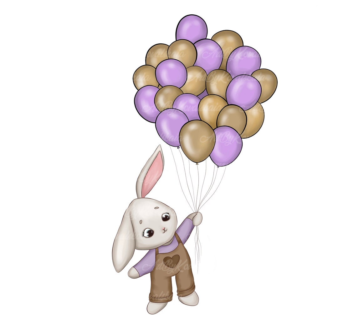 Bunny With Balloons Clipart: PNG File (digital Download) - Etsy
