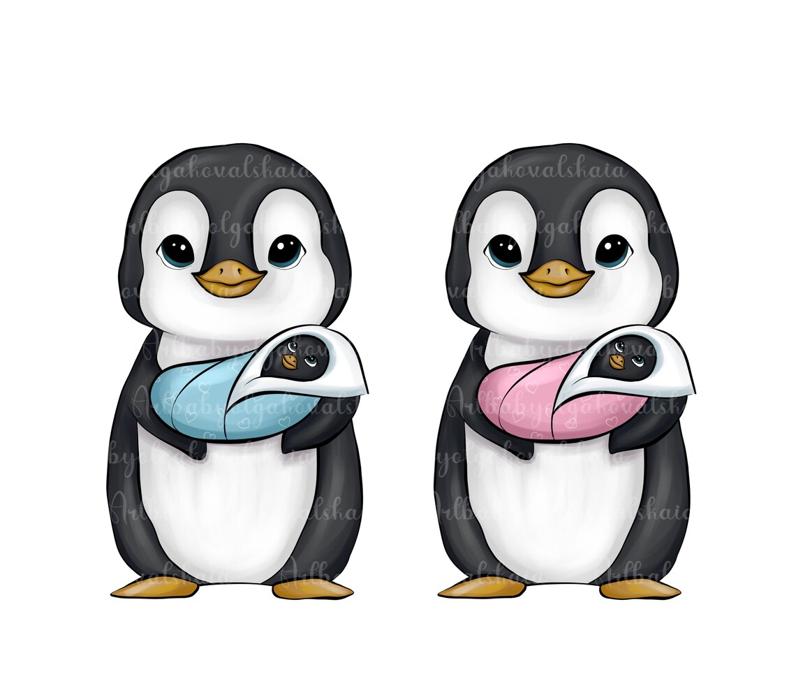 Penguin Clipart Penguins PNG Mommy and Baby Digital - Etsy