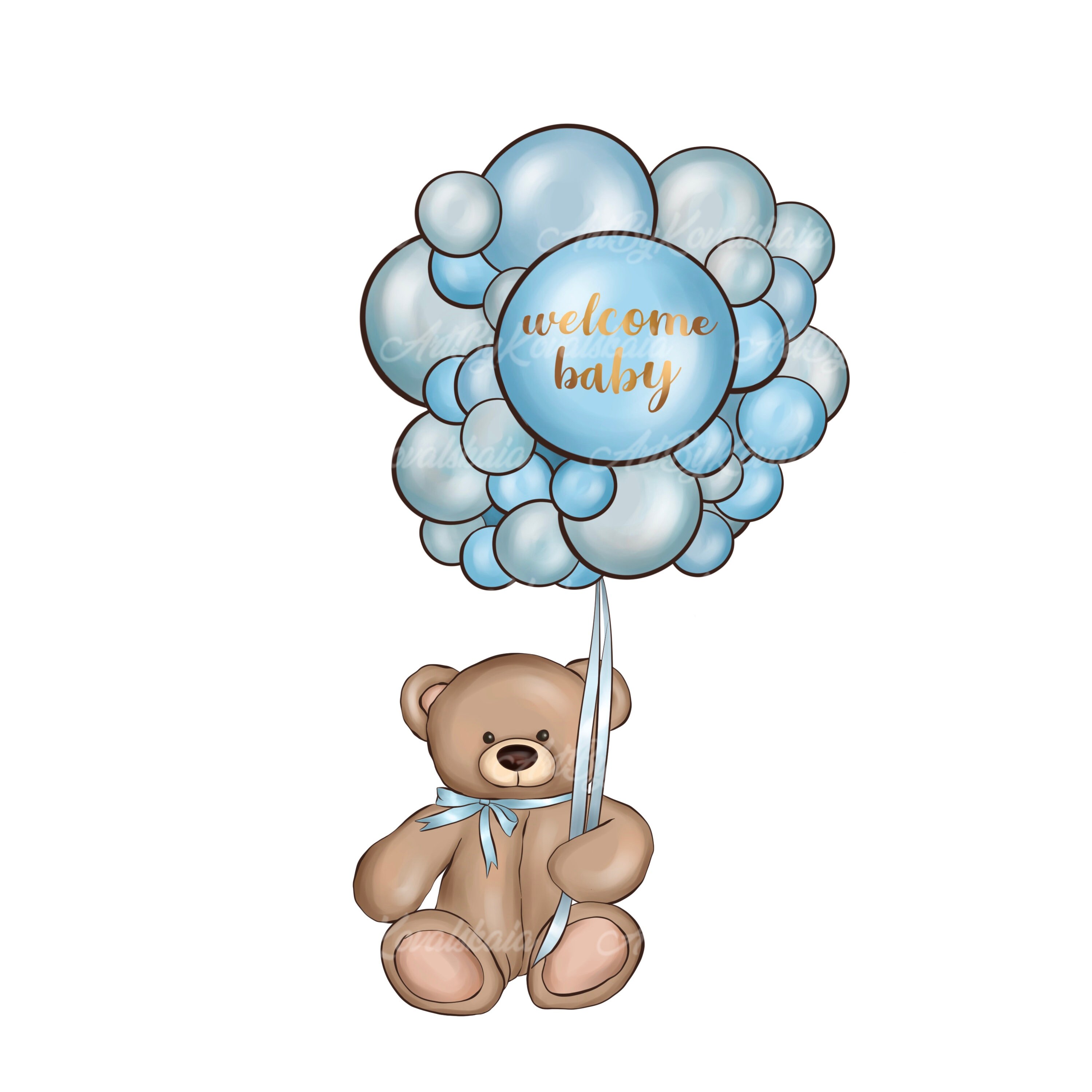 Teddy Bear Clipart, Cute Teddy Bear PNG, Baby Shower Clipart, Digital ...